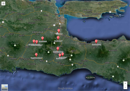 Map of East Java Temples in Indonesia • Approach Guides