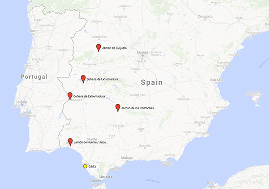 Map | Jamón Ibérico | Where It's Made • Approach Guides