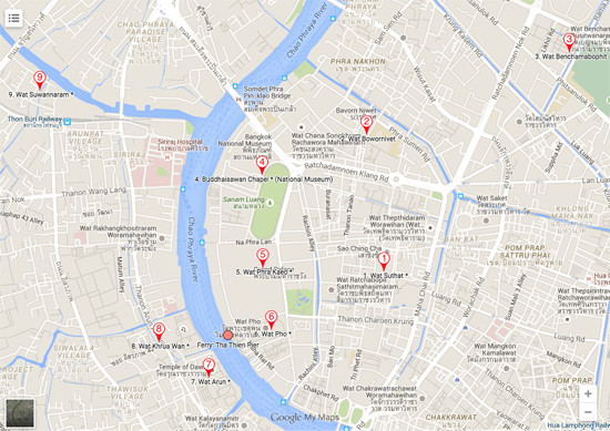 Map (Tour) of the Temples of Bangkok, Thailand • Approach Guides